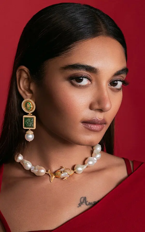 AMRAPALI 18k Yellow Gold Emerald, Pearl, And Diamond Earrings
