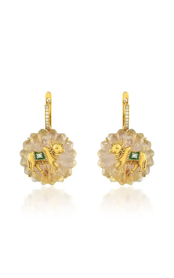 AMRAPALI 18k Yellow Earrings With Golden Rutile And Diamonds