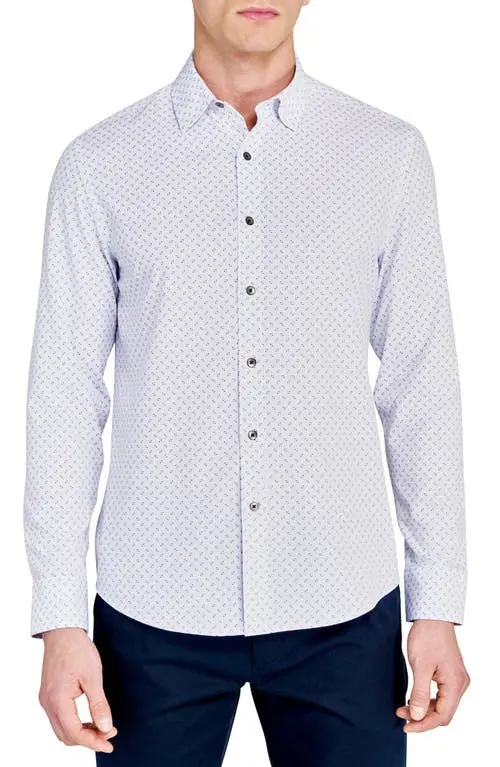 W.R.K Trim Fit Abstract Square Print Performance Button-up Shirt