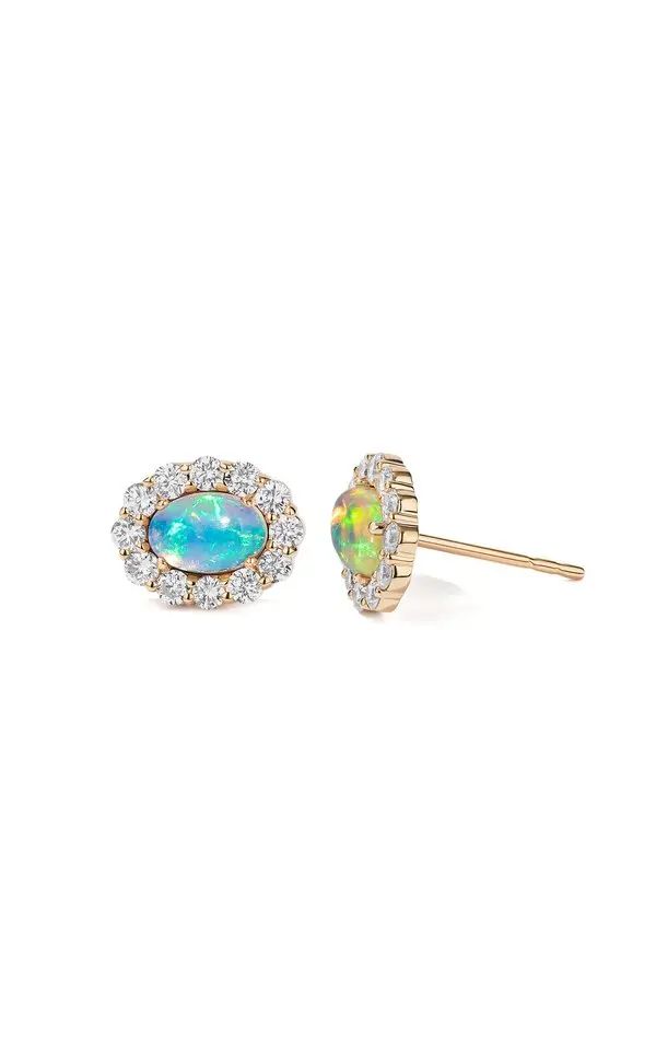 JULIA CHAFE 14k Yellow Gold Opal Diamond Stud Earrings