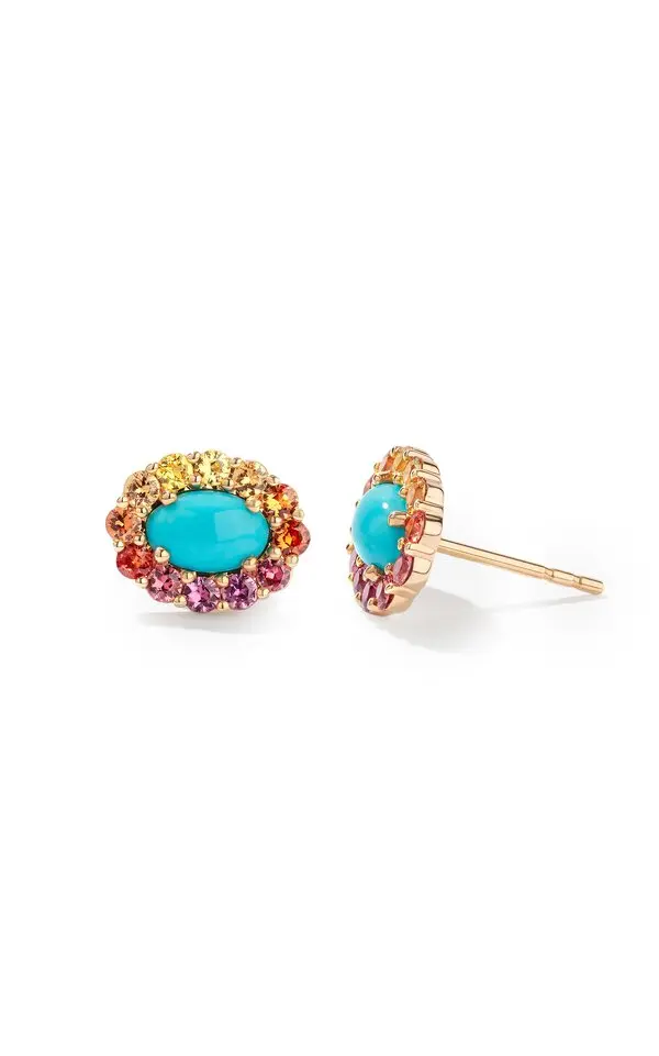 JULIA CHAFE 14k Yellow Gold Turquoise Sunset Stud Earrings