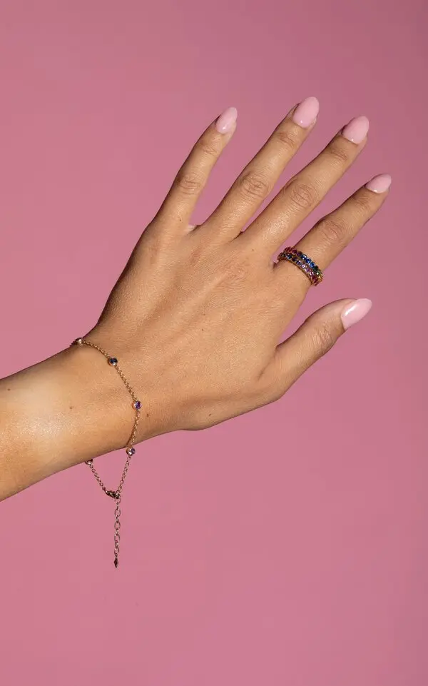 JULIA CHAFE 14k Yellow Gold Rainbow Sapphire Bezel Bracelet