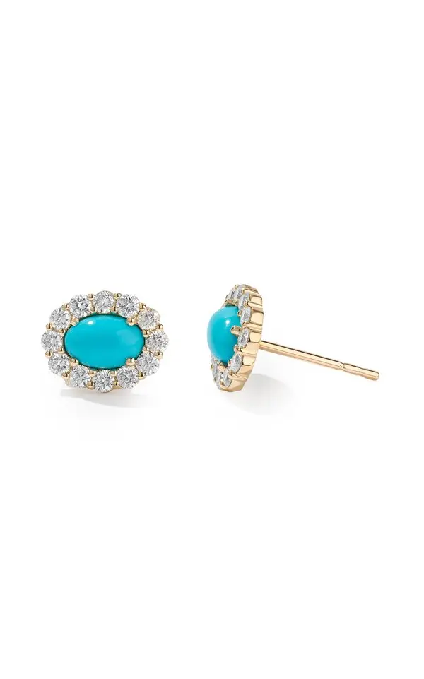 JULIA CHAFE 14k Yellow Gold Turquoise Diamond Stud Earrings