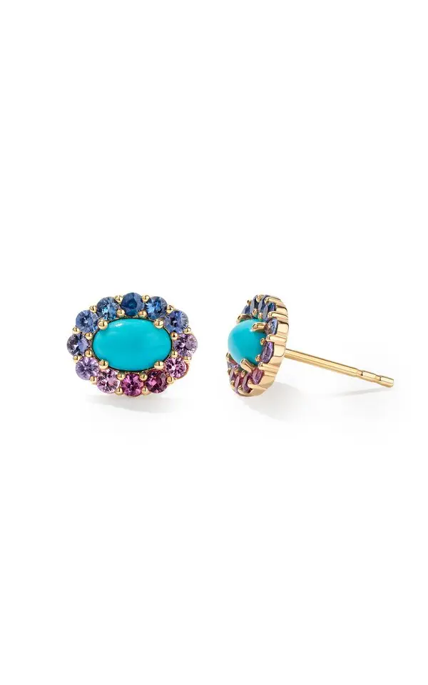JULIA CHAFE 14k Yellow Gold Turquoise Twilight Stud Earrings