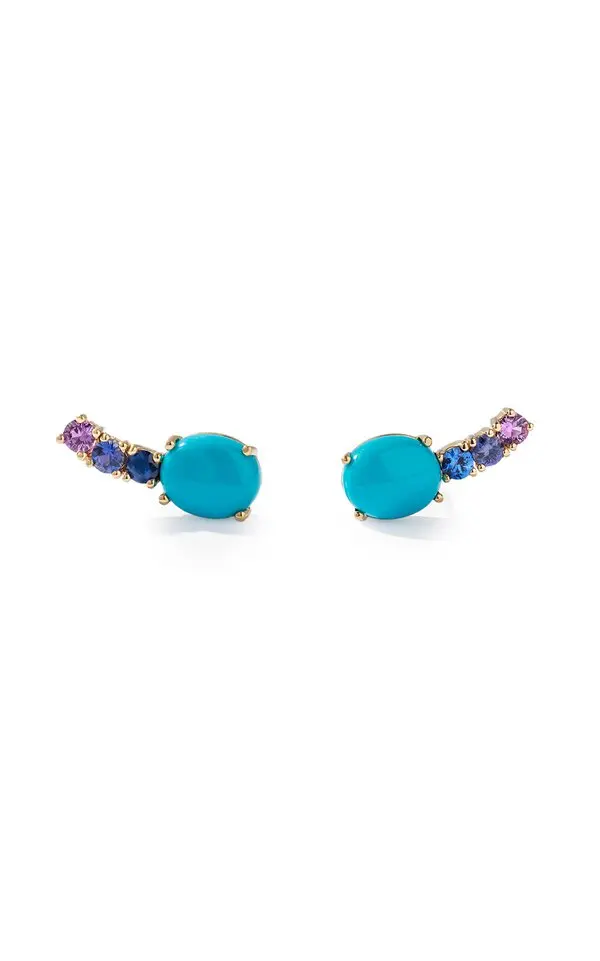 JULIA CHAFE 14k Yellow Gold Turquoise Twilight Ear Climbers