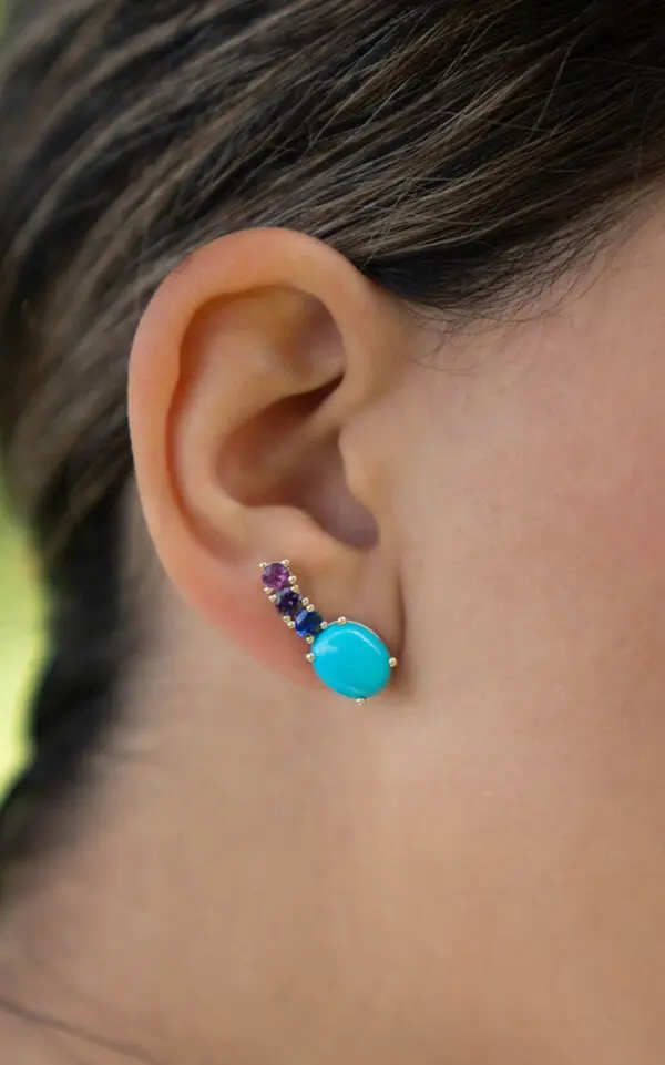 JULIA CHAFE 14k Yellow Gold Turquoise Twilight Ear Climbers