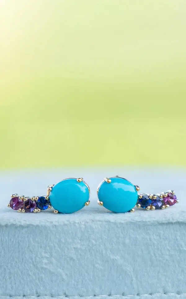 JULIA CHAFE 14k Yellow Gold Turquoise Twilight Ear Climbers