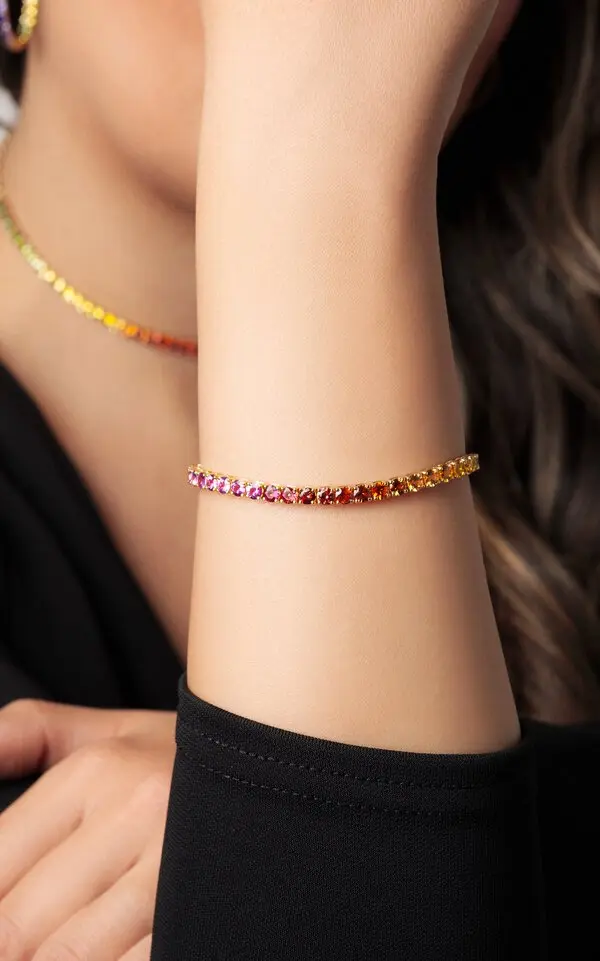 JULIA CHAFE 14k Yellow Gold Rainbow Sapphire Tennis Bracelet