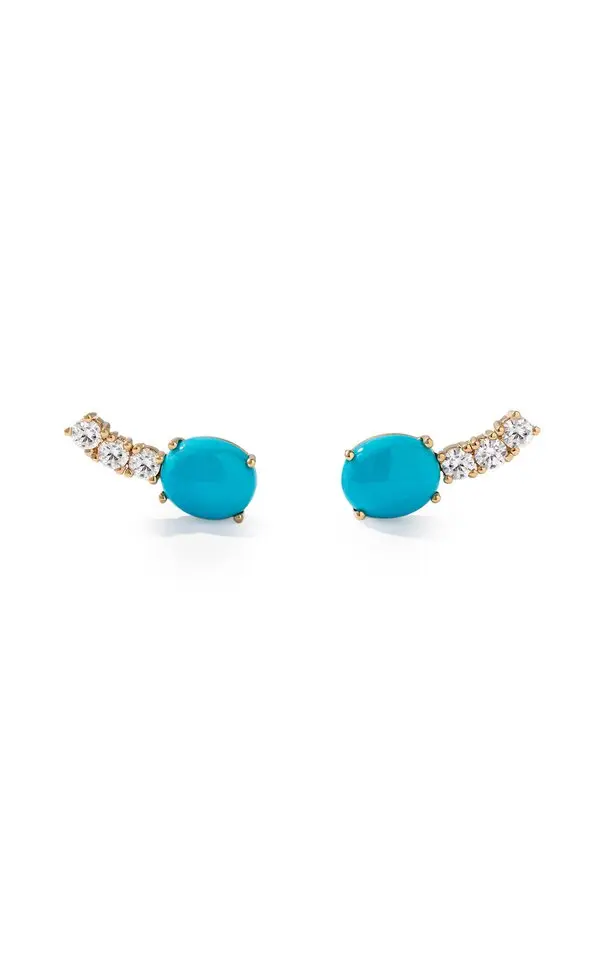 JULIA CHAFE 14k Yellow Gold Turquoise And Diamond Ear Climbers