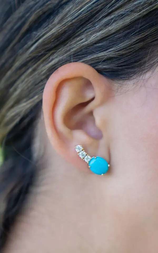 JULIA CHAFE 14k Yellow Gold Turquoise And Diamond Ear Climbers