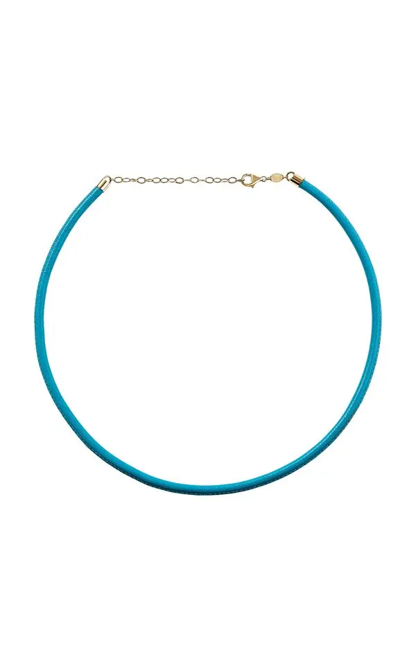 JULIA CHAFE 14k Yellow Gold Turquoise Leather Cord Necklace