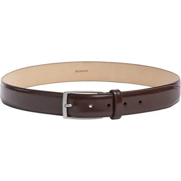 Sandro Glazed Leather Belt - Chocolate