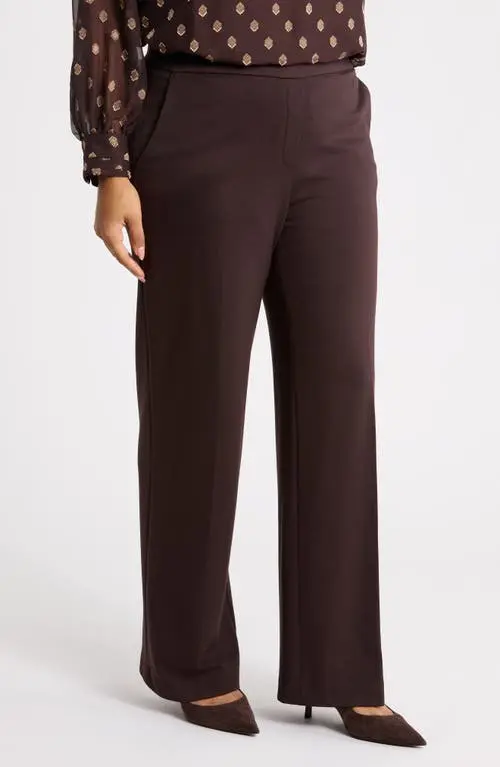 Anne Klein Pull-on Wide Leg Pants With Side Slash Pockets - Deep Mahogany