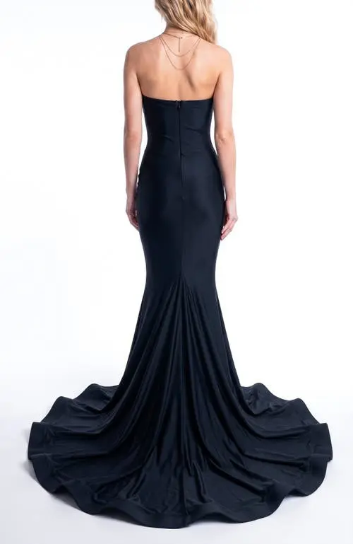 JESSICA ANGEL Ruched Cowl Neck Mermaid Gown With Train - Black