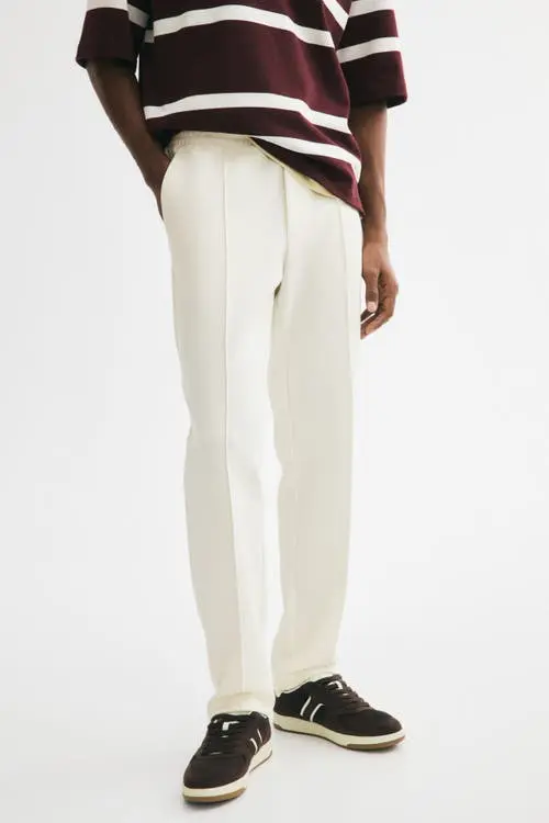 H&M Regular-fit Interlock Crease-front Joggers - Cream