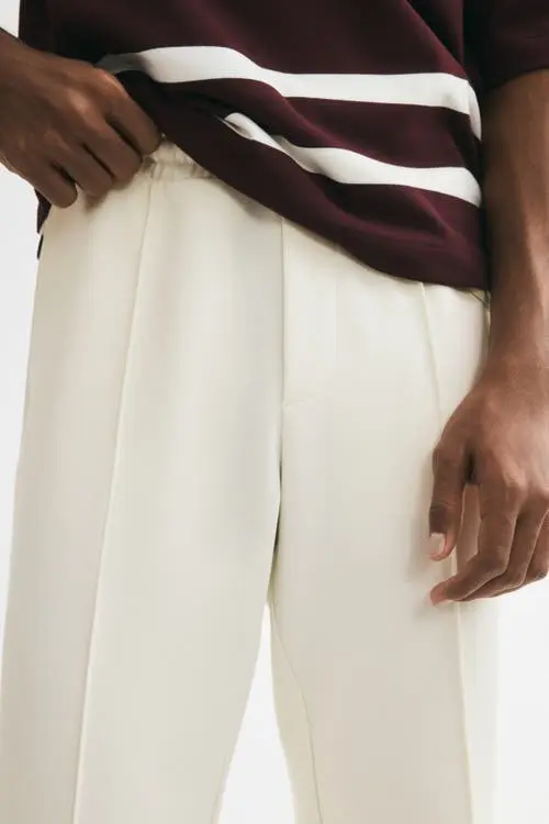 H&M Regular-fit Interlock Crease-front Joggers - Cream