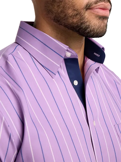 PAUL FREDRICK Cotton Point Collar Pinpoint Tailored Contrast Trim Button Cuff Long Sleeve - Purple