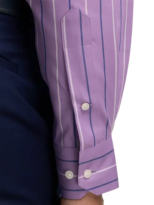 PAUL FREDRICK Cotton Point Collar Pinpoint Tailored Contrast Trim Button Cuff Long Sleeve - Purple