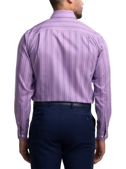 PAUL FREDRICK Cotton Point Collar Pinpoint Tailored Contrast Trim Button Cuff Long Sleeve - Purple