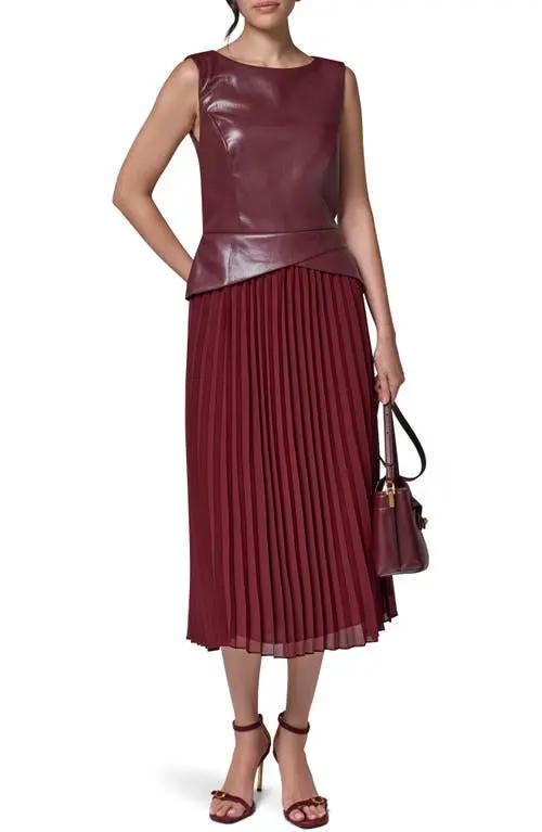 Donna Karan New York Faux Leather & Pleated Dress - Blk Cherry