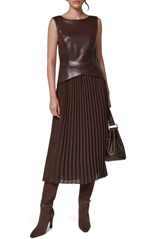 Donna Karan New York Faux Leather & Pleated Dress - Espresso