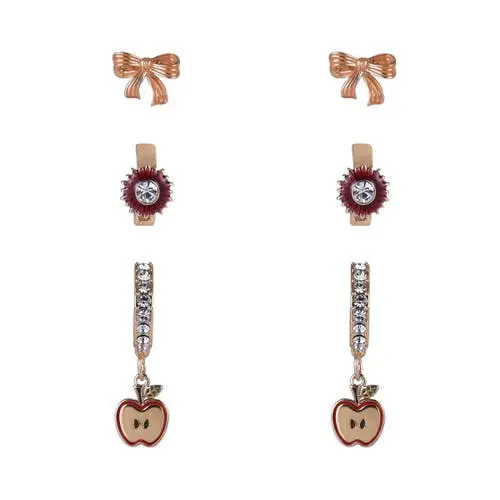 HALLMARK Gold-tone Enamel Apple, Bow, And Sunflower Earring Set