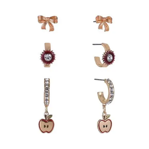 HALLMARK Gold-tone Enamel Apple, Bow, And Sunflower Earring Set - Orange