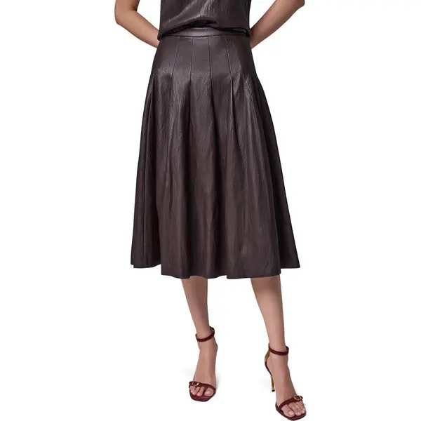 Donna Karan New York Pleated Faux Leather Midi Skirt - Espresso
