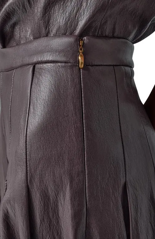 Donna Karan New York Pleated Faux Leather Midi Skirt - Espresso