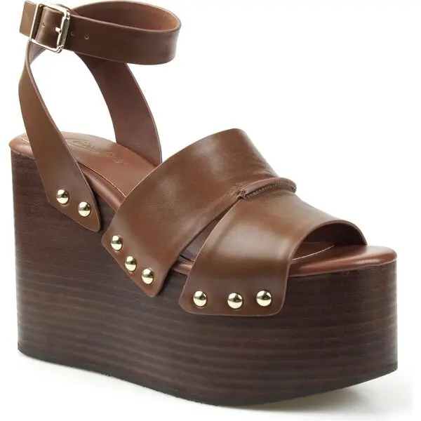 CANDIE'S Savoyy Faux Leather Wedge Sandal With Stud Detailing