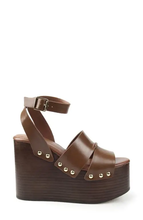 CANDIE'S Savoyy Faux Leather Wedge Sandal With Stud Detailing