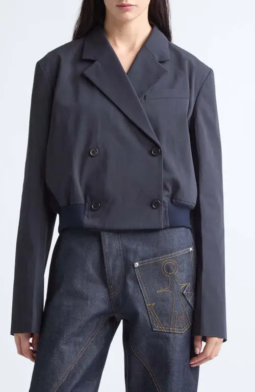 JW Anderson Crop Cotton Double Breasted Blazer - Navy