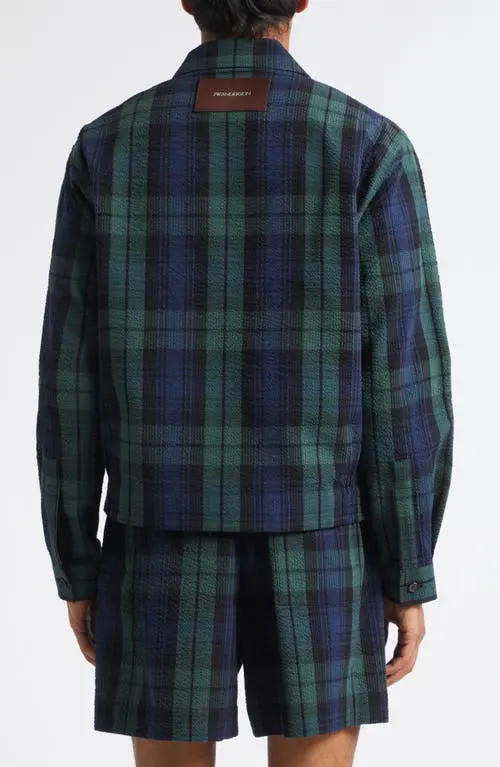 JW Anderson Plaid Cotton Seersucker Zip Jacket - Navy/green