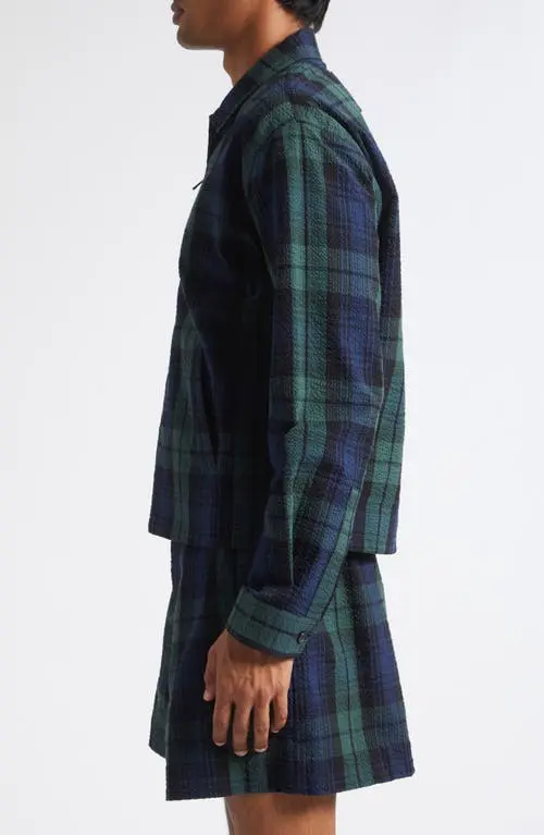 JW Anderson Plaid Cotton Seersucker Zip Jacket - Navy/green