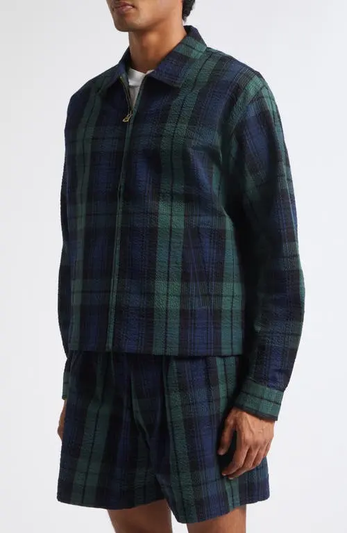 JW Anderson Plaid Cotton Seersucker Zip Jacket - Navy/green