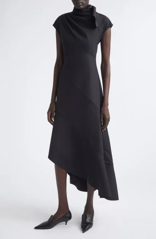 Proenza Schouler Elodine Asymmetric Tropical Wool Blend Dress - Black