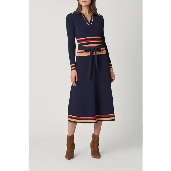 Shoshanna Multicolor Stripe Knit Midi Dress