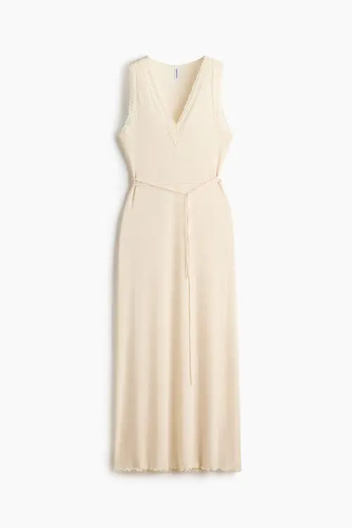 H&M Sleeveless Lace-trimmed Maxi Dress With Tie Belt