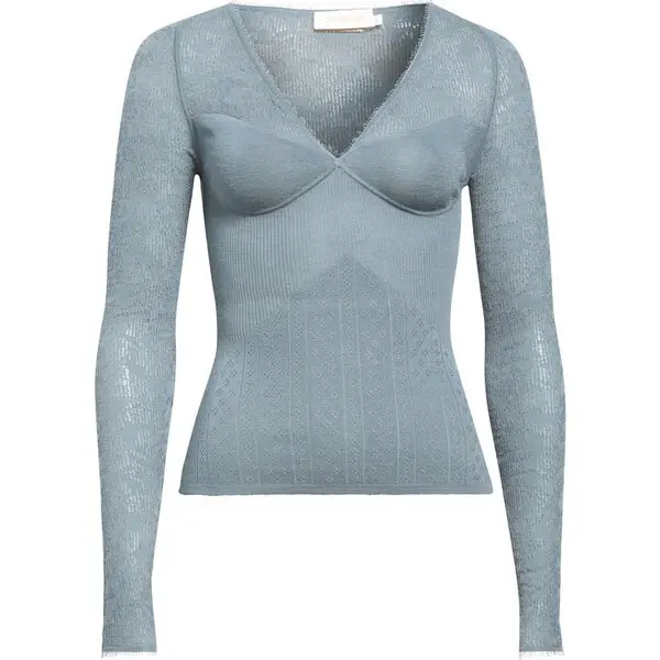 Zimmermann Wool Blend Pointelle Lace V-neck Sweater - Airforce