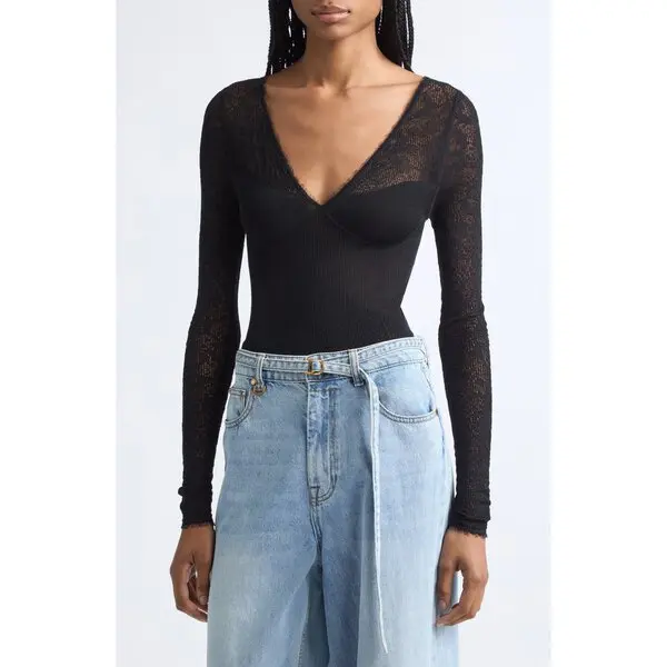 Zimmermann Wool Blend Pointelle Lace Sweater - Black
