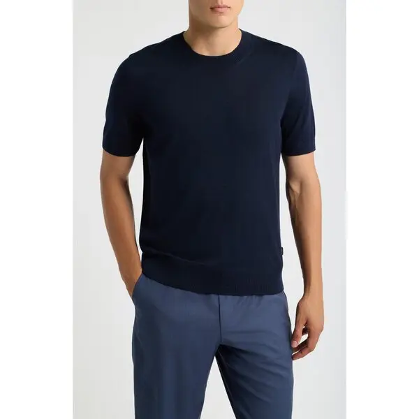 BOSS Virgin Wool Fine Knit Short Sleeve Sweater
