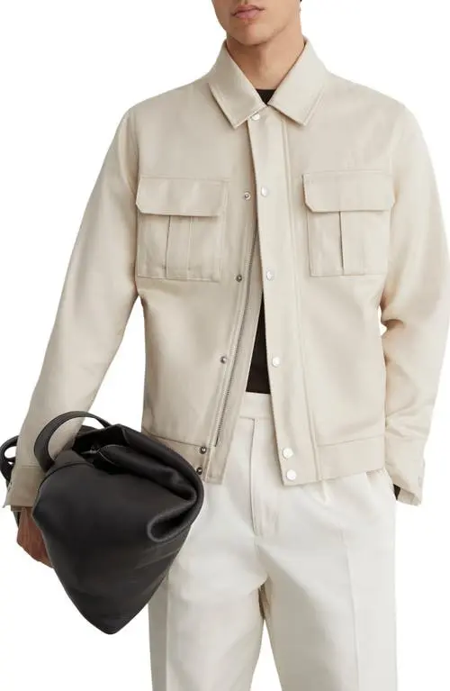 REISS Cotton & Lyocell Spread Collar Shirt Jacket - Stone