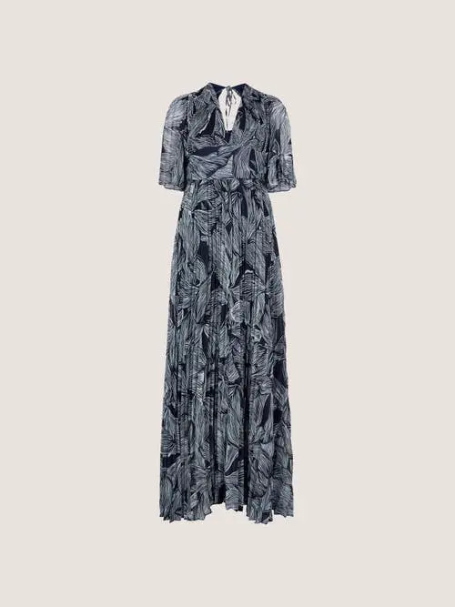 APRICOT Floral Chiffon Pleat Maxi Dress With Metallic Shimmer And V-neck