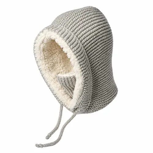 NIRVANNA DESIGNS Lambswool Seed-stitch Hood With Chin Ties - Black