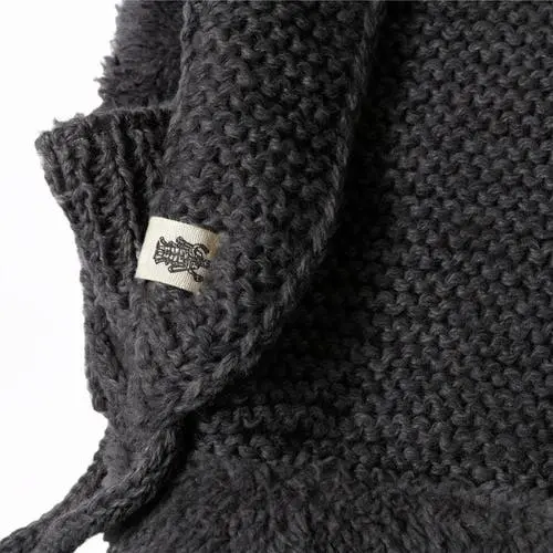 NIRVANNA DESIGNS Lambswool Seed-stitch Hood With Chin Ties - Charcoal