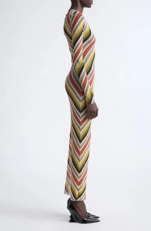 JEAN PAUL GAULTIER Retro Stripe Mesh Long Sleeve Maxi Dress