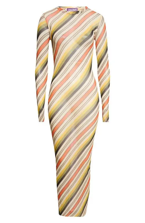 JEAN PAUL GAULTIER Retro Stripe Mesh Long Sleeve Maxi Dress