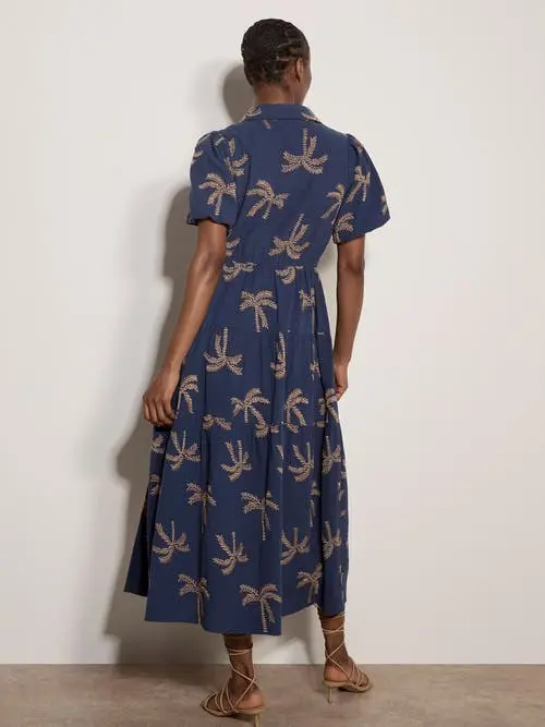 APRICOT Embroidered Tropical Print Midi Dress