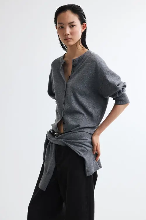 H&M Fine-knit Wool Blend Cardigan - Gray Melange