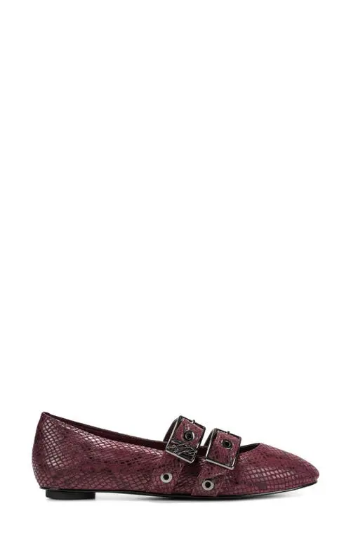 Karl Lagerfeld Paris Ashlyn Double Band Flat With Snakeskin Embossing - Burgundy